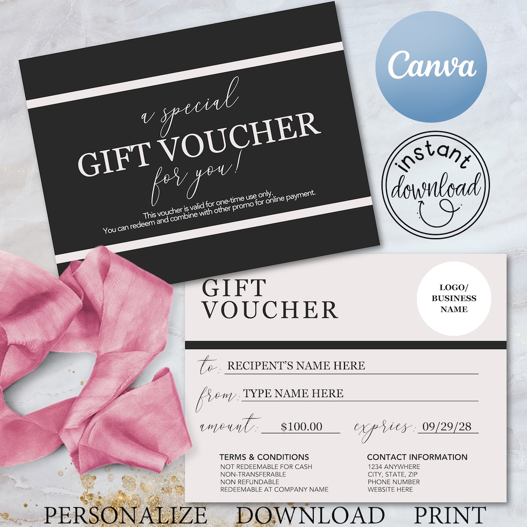 Gift Voucher, Canva Fully Editable Gift Certificate Template, DIY Gift ...