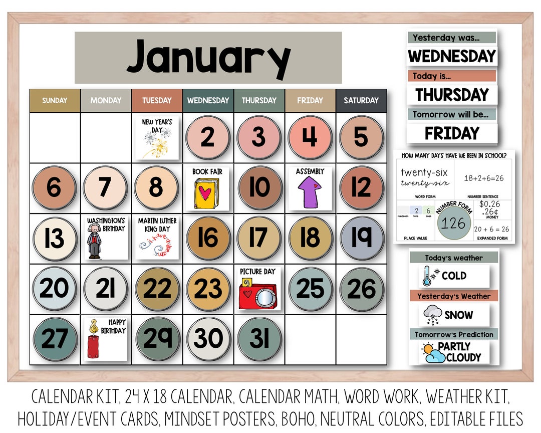 Serene Boho Classroom Calendar Kit, Neutral Palette, LOADED With ...