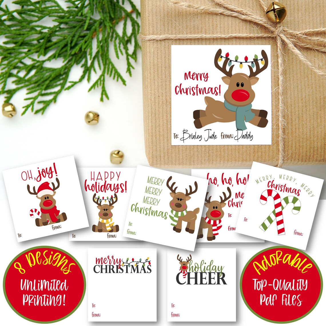 PRINTABLE Adorable Reindeer Christmas Gift Tags. 8 Cute - Etsy