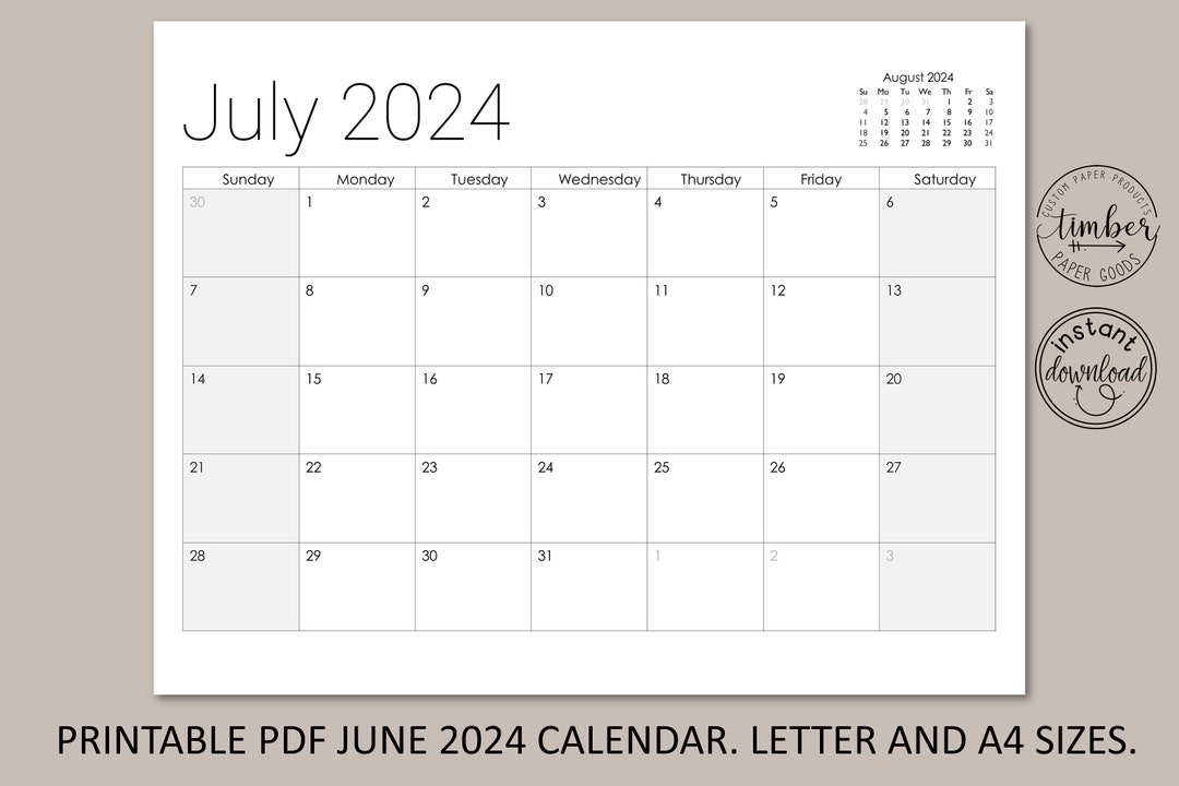 2024 July Calendar. Professional, Minimalist Design. Holiday List ...