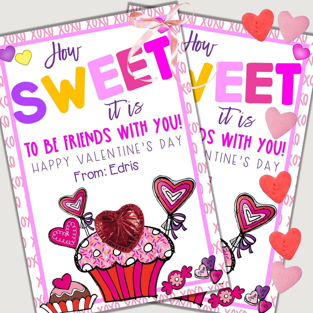 EDITABLE Sweet Treat Valentine, Printable, School Valentine Cards ...