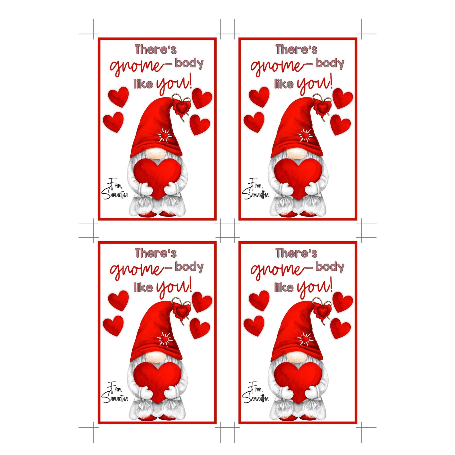 EDITABLE Cute Gnome Valentine Printable Valentine Cards | Etsy