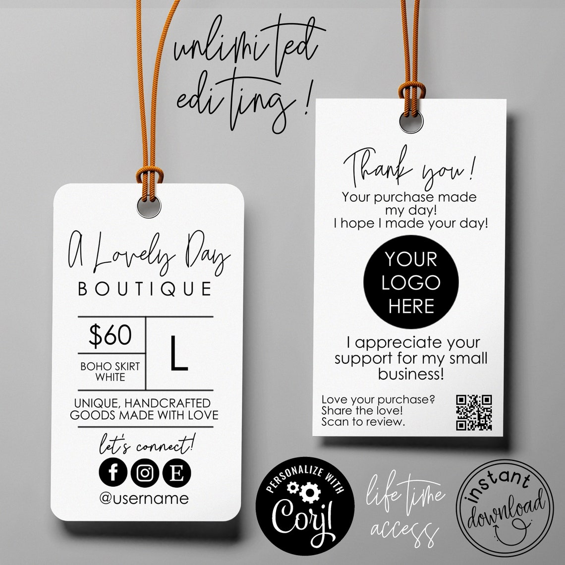Editable Price Tag Template, Custom Clothing Hang Tag, Minimalist ...