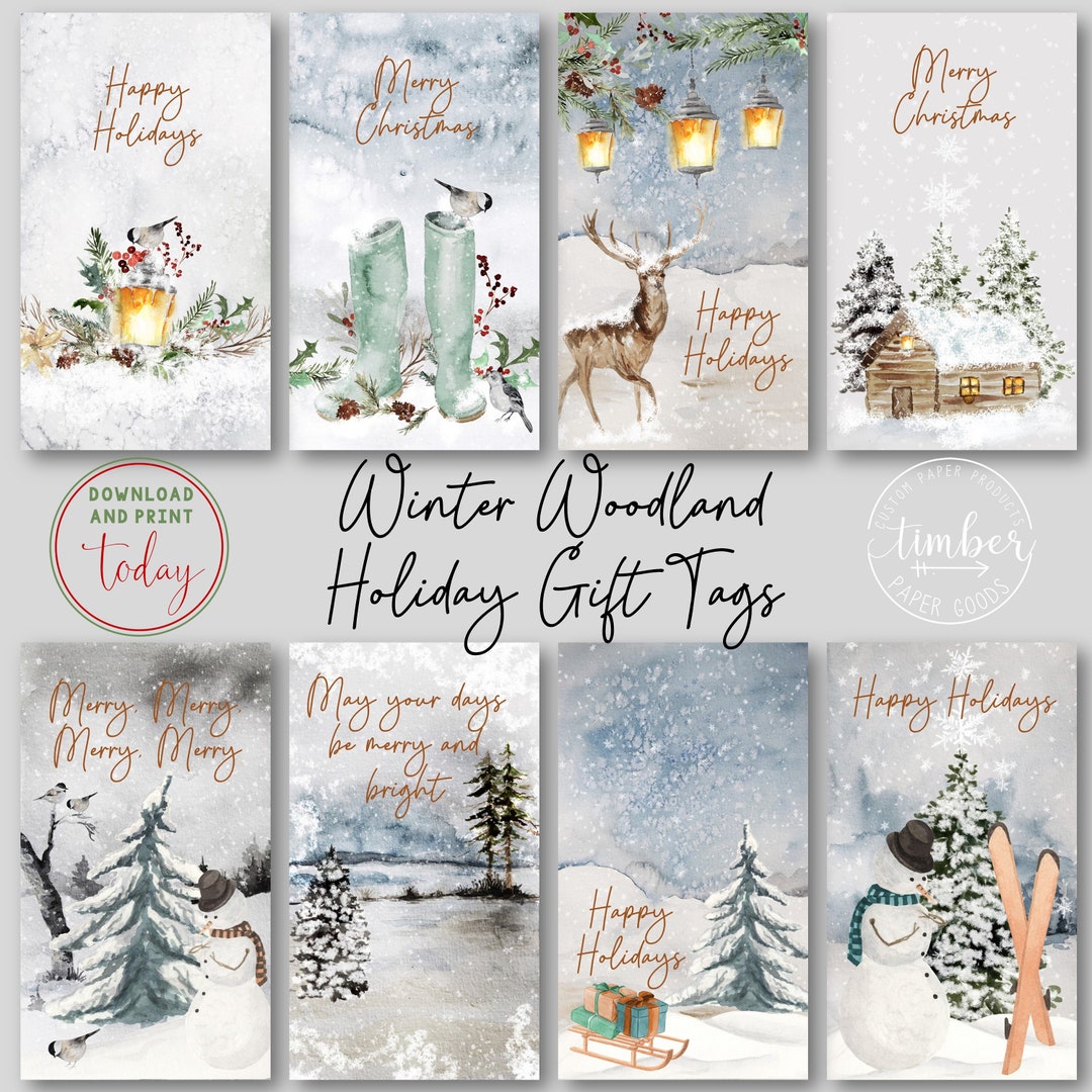 PRINTABLE Winter Woodland Holiday Gift Tags. Outdoor Christmas Tags ...
