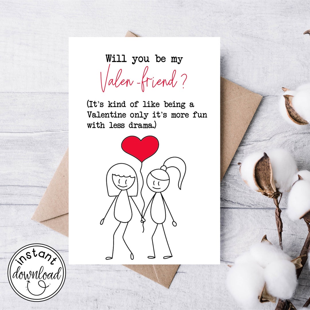 PRINTABLE Valentine for Friend | Valen-friend Card | Single's Day Card ...