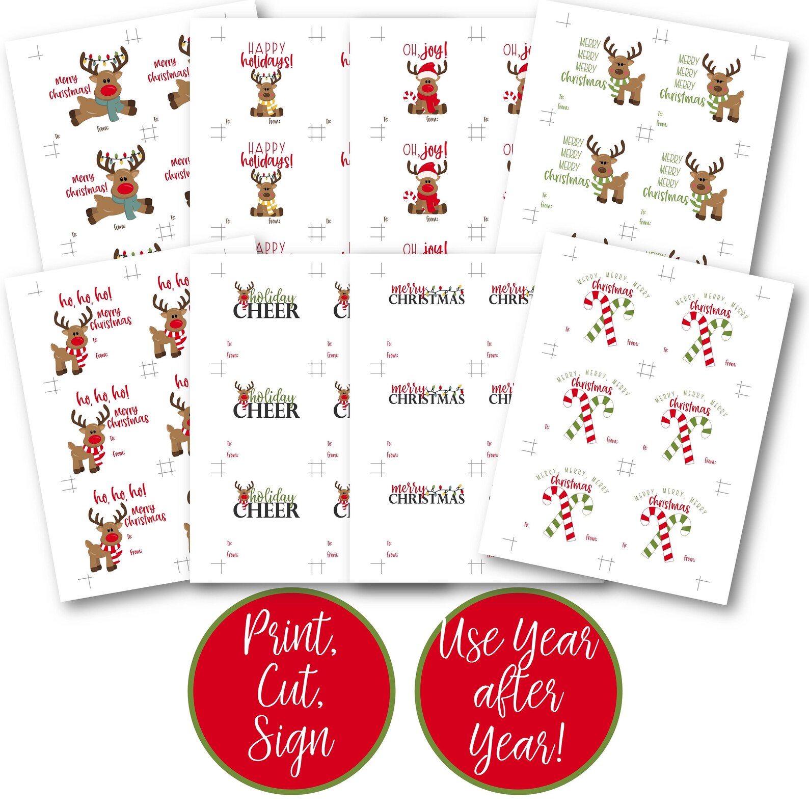 PRINTABLE Adorable Reindeer Christmas Gift Tags. 8 Cute - Etsy