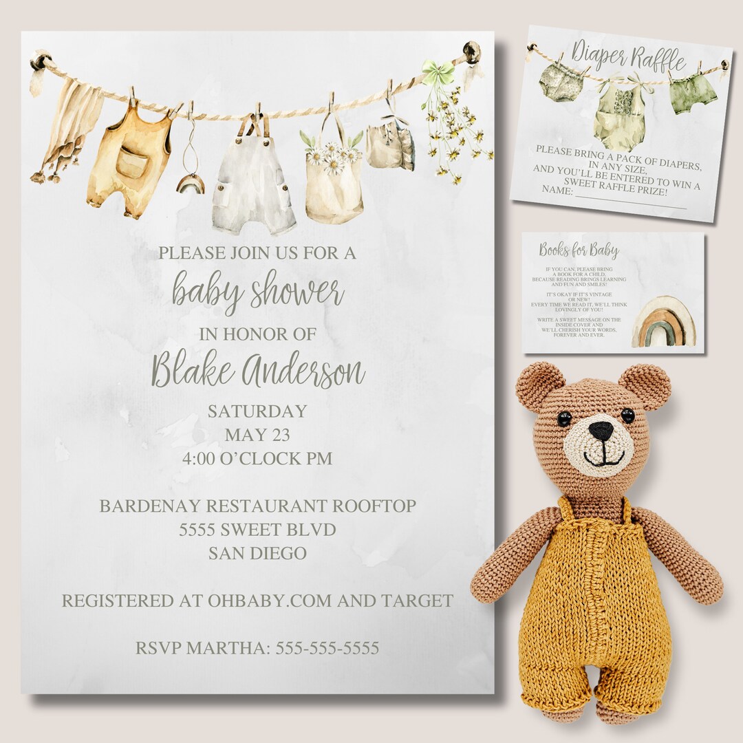 Plantilla de invitación para baby shower Boho en acuarela: 6 DISEÑOS ...