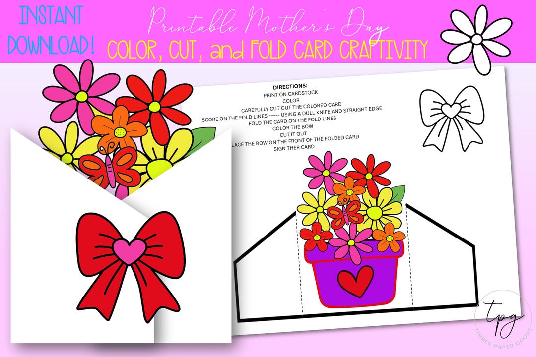 Printable, Foldable Mother's Day Coloring Card Craftivity, Card for Mom ...