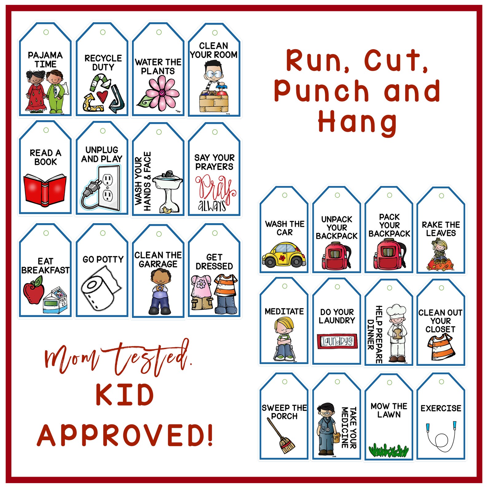 108 Chore Chart Tags EDITBLE Tags Too. Jobs & Behavior Tags. - Etsy