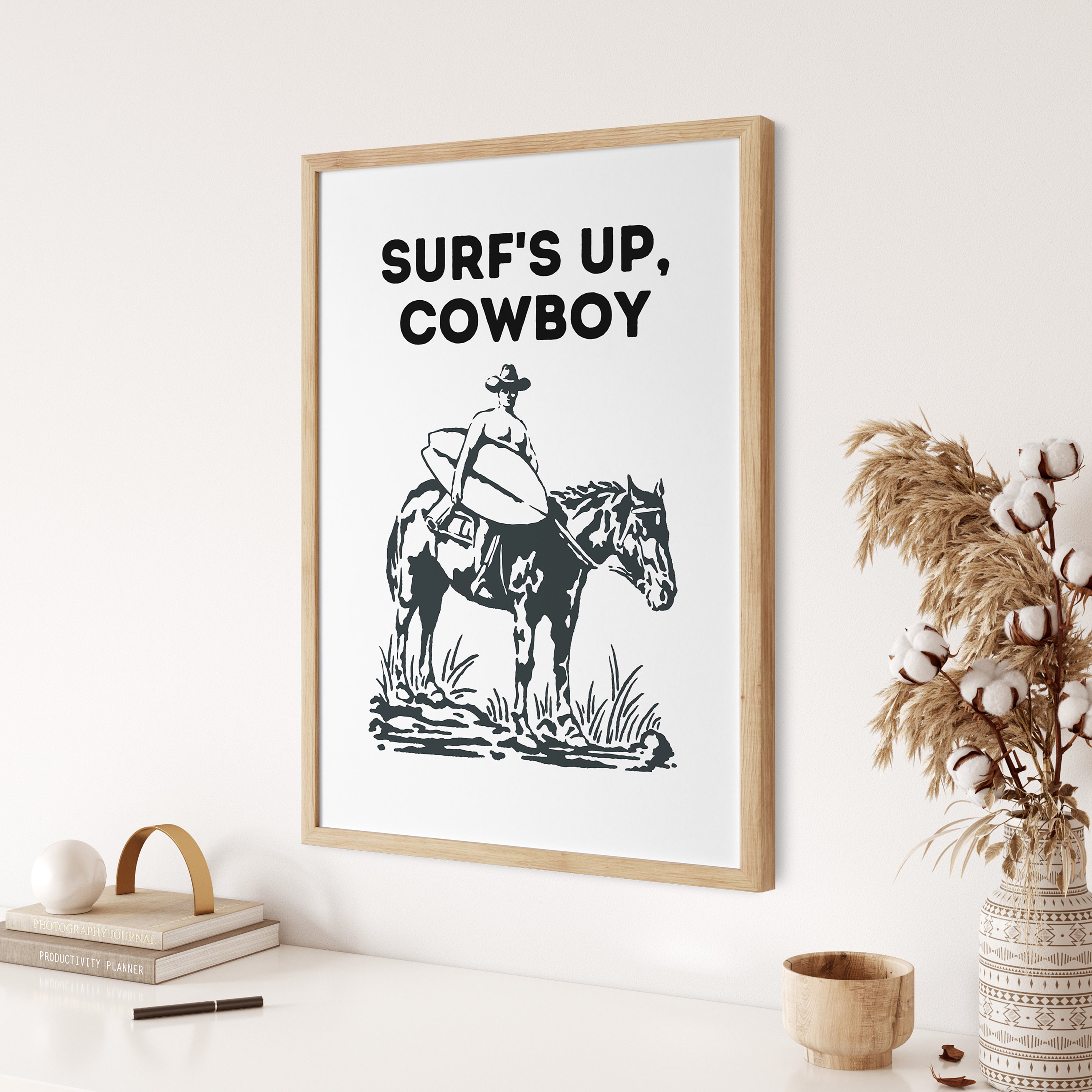Surf's Up, Cowboy Art Print | Printable | Surfing Cowboy Cowgirl Art ...