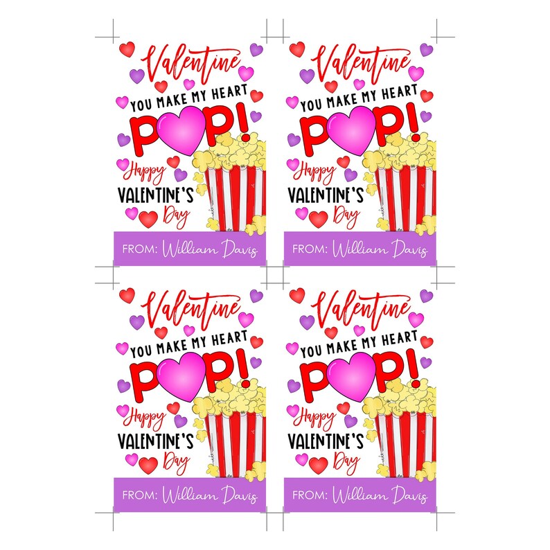 EDITABLE Popcorn Valentine Printable School Valentine Cards - Etsy