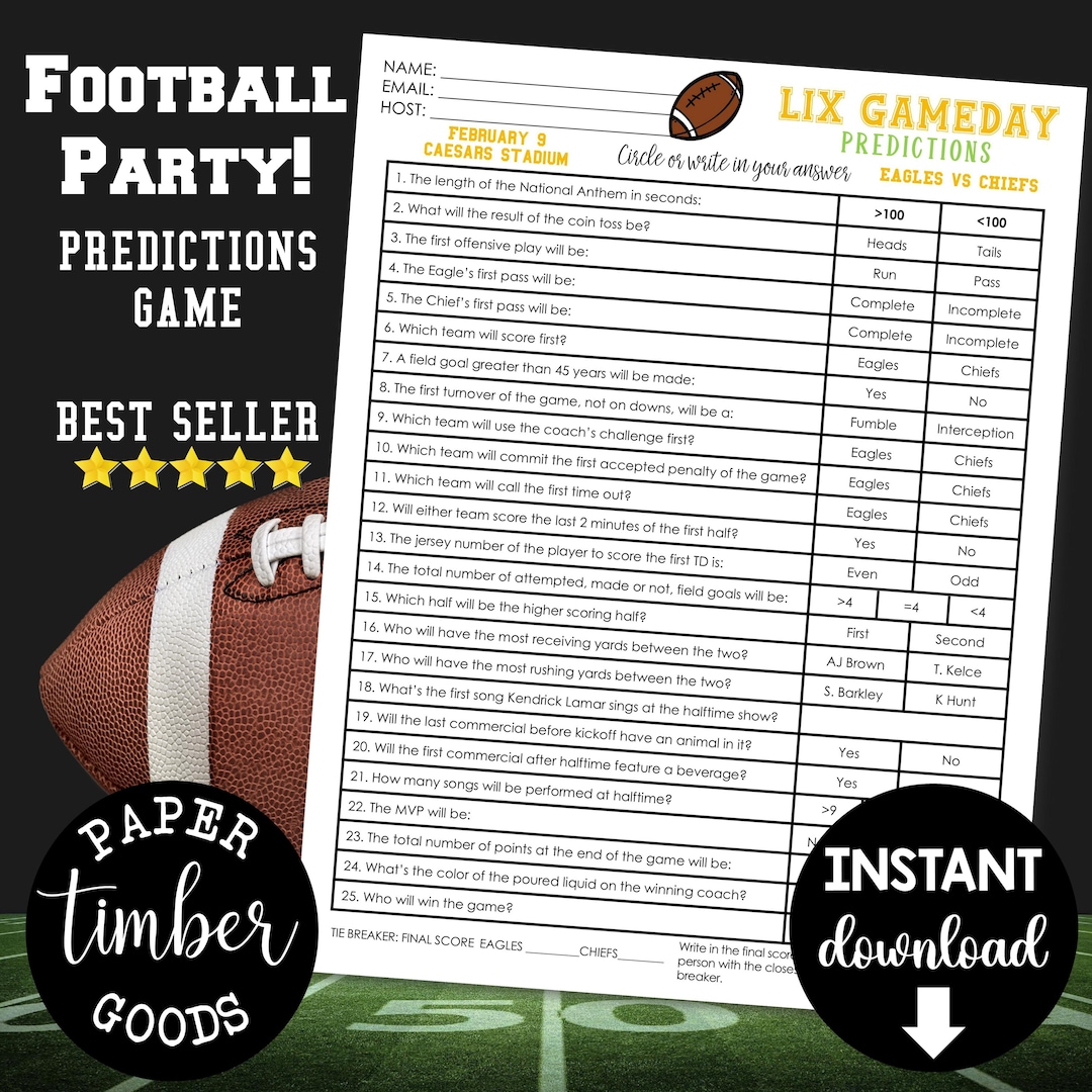 Football Game Predictions Game | Football Party Games | Printable Super ...