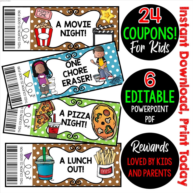 EDITABLE Reward/gift Coupons. Reward Coupons for Kids. Instant - Etsy