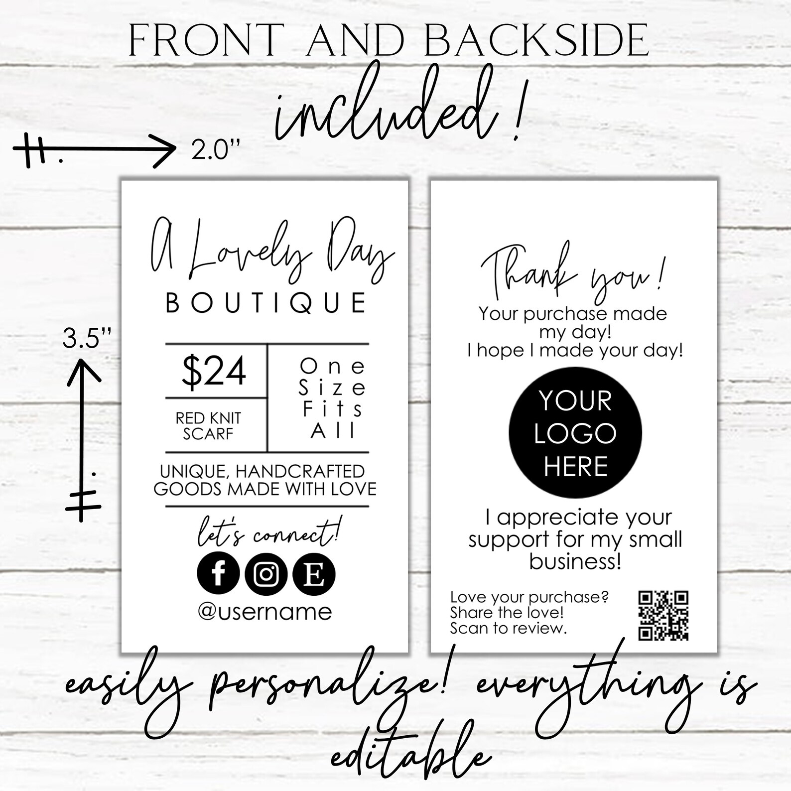 Editable Price Tag Template, Custom Clothing Hang Tag, Minimalist ...