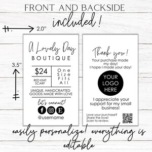 Editable Price Tag Template, Custom Clothing Hang Tag, Minimalist ...