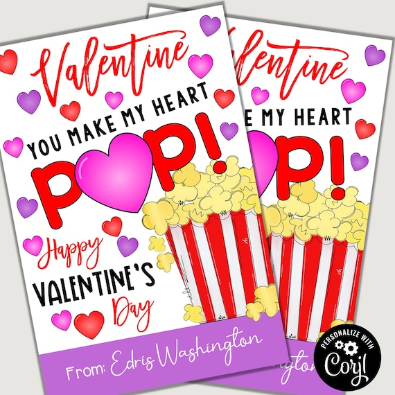 EDITABLE Popcorn Valentine Printable Valentine Cards School | Etsy