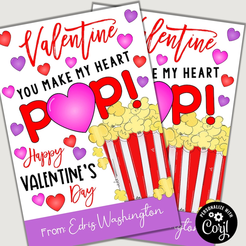 EDITABLE Popcorn Valentine Printable Valentine Cards School | Etsy