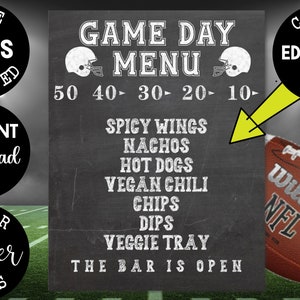 EDITABLE Chalk Game Day Menu Sign | Printable | MENU BOARD| Digital ...