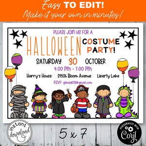 EDITABLE Halloween Costume Party Invitation. Kid Costume Party ...