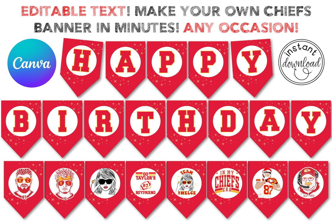 Editable Kansas City Chiefs Party Banner | FULLY Editable Text | Game ...