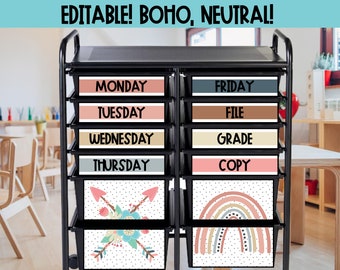 Teacher Trolley Labels SIMPLE BOHO Editable - Etsy UK