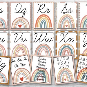 Boho Rainbow Alphabet Posters, Primary Alphabet, Cursive Alphabet ...