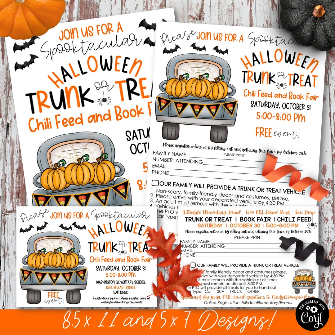 EDITABLE Trunk or Treat Flyer, Invites, and Registration Forms. Church ...