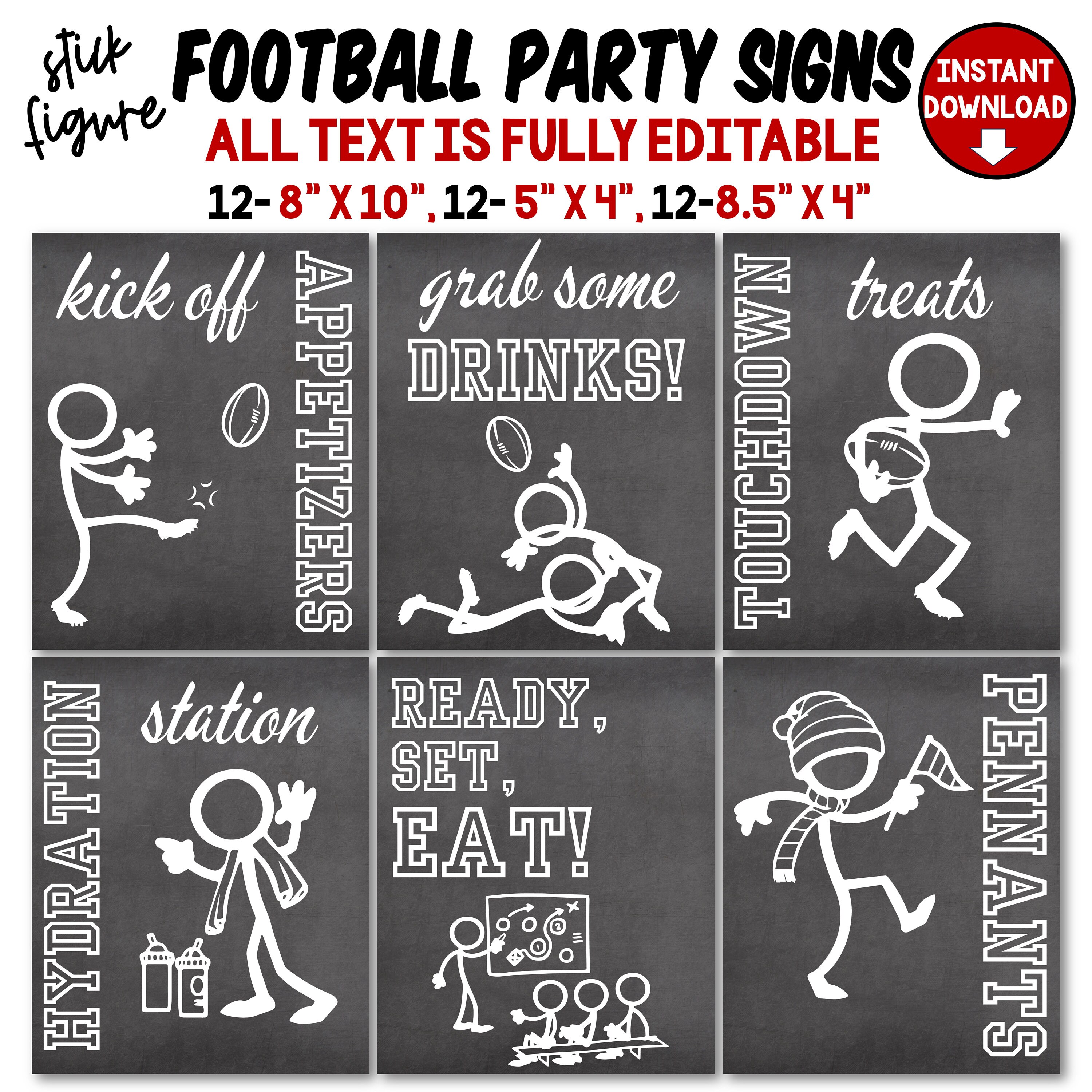 12 INSTANT DOWNLOAD Stick Figure Football Party Signs Football Tailgate ...