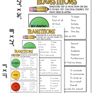 PRINTABLE Writing Transitions Anchor Charts! 3 Sizes. Transitions ...