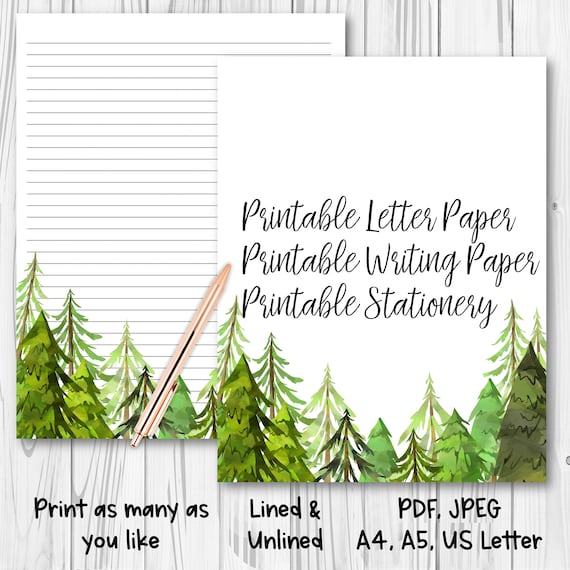 PRINTABLE Stationery Printable Writing Paper Forest Trees - Etsy