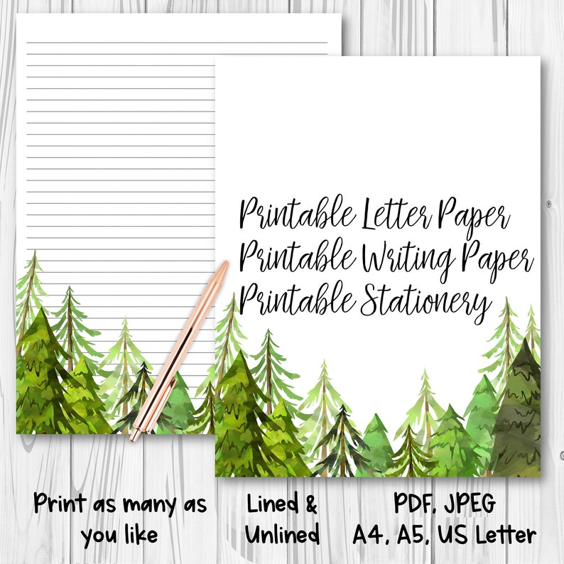 PRINTABLE Stationery Printable Writing Paper Forest Trees - Etsy