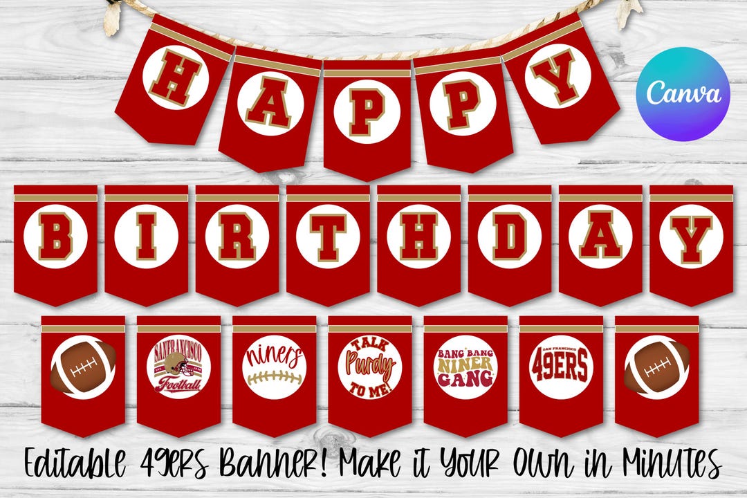 EDITABLE 49ers Banner, San Francisco 49ers Printable Decorations ...