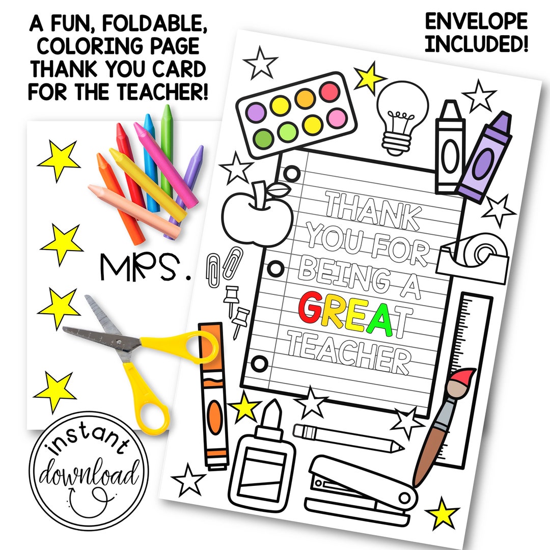 PRINTABLE Coloring Card AND Envelope for Teacher | "thank You for Being ...