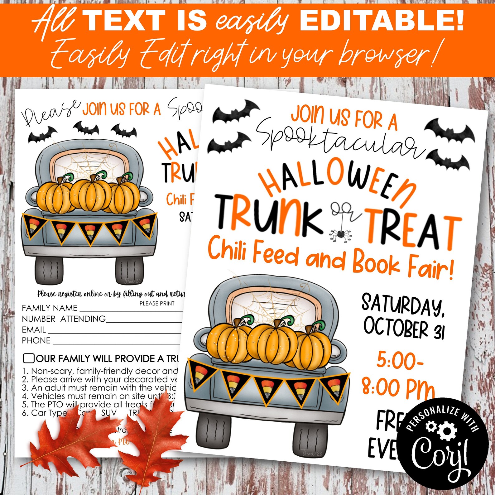 EDITABLE Trunk or Treat Flyer Invites and Registration - Etsy