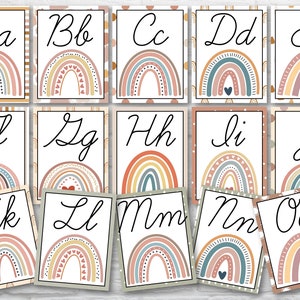 Boho Rainbow Alphabet Posters, Primary Alphabet, Cursive Alphabet ...