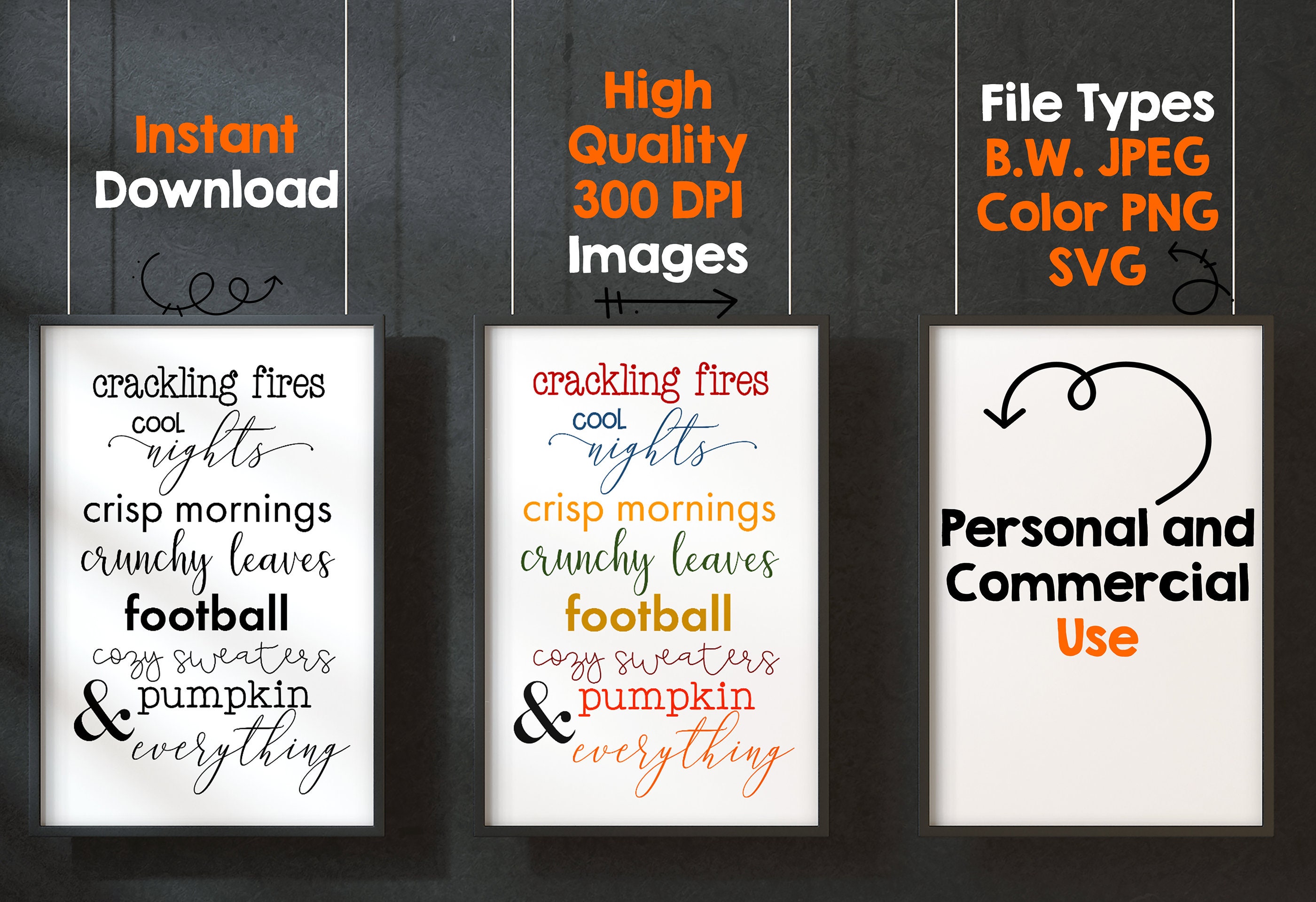Fall Printables. 7 Modern Fall Printables Color Black/white - Etsy