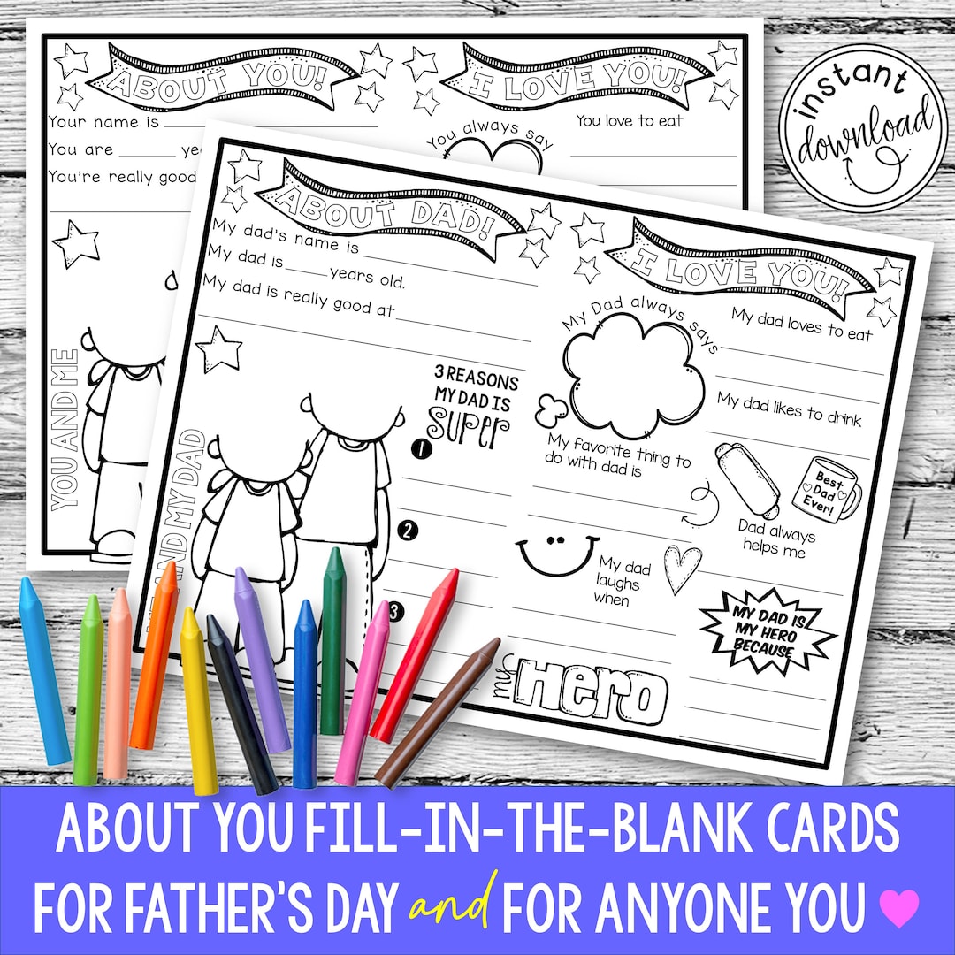 PRINTABLE Father's Day Card | Fill in the Blanks | All About Dad | Kids ...