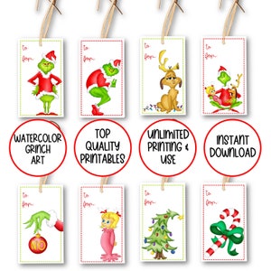 PRINTABLE Grinch Gift Tags, Grinch Christmas Gift Tags, 8 Designs ...