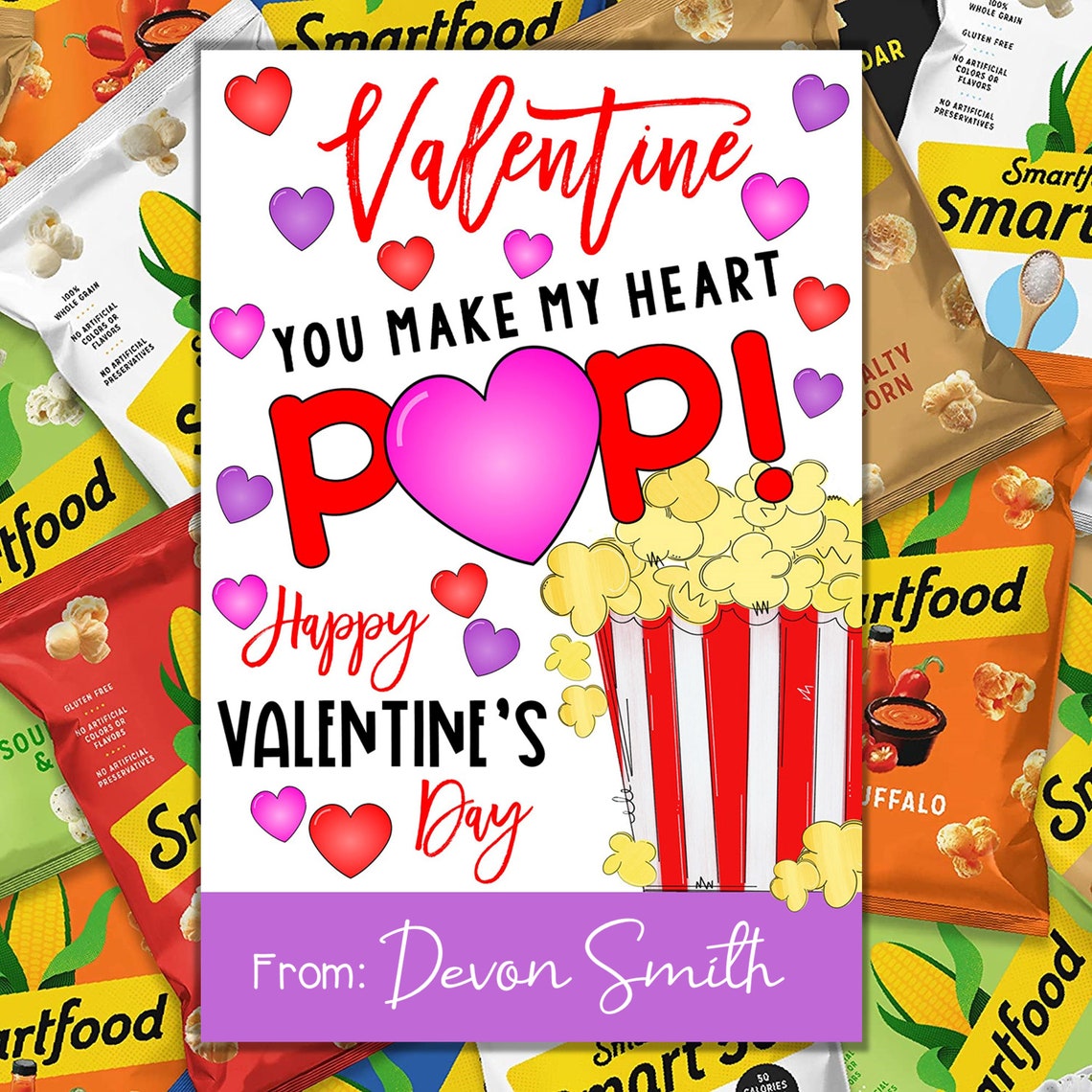 EDITABLE Popcorn Valentine Printable School Valentine Cards - Etsy