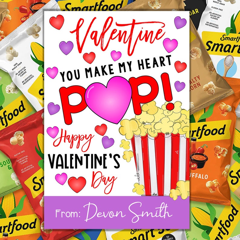EDITABLE Popcorn Valentine Printable Valentine Cards School | Etsy