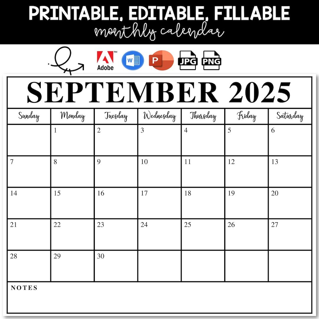 September Calendar, 2025, Month of September, Wow! Printable, Fillable ...