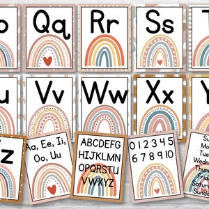 Boho Rainbow Alphabet Posters, Primary Alphabet, Cursive Alphabet ...