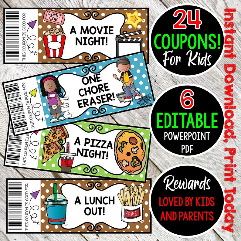 EDITABLE Reward/gift Coupons. Reward Coupons for Kids. Instant - Etsy