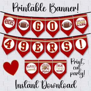 Printable 49ers Banner, Super Bowl Printable Decorations, Football ...