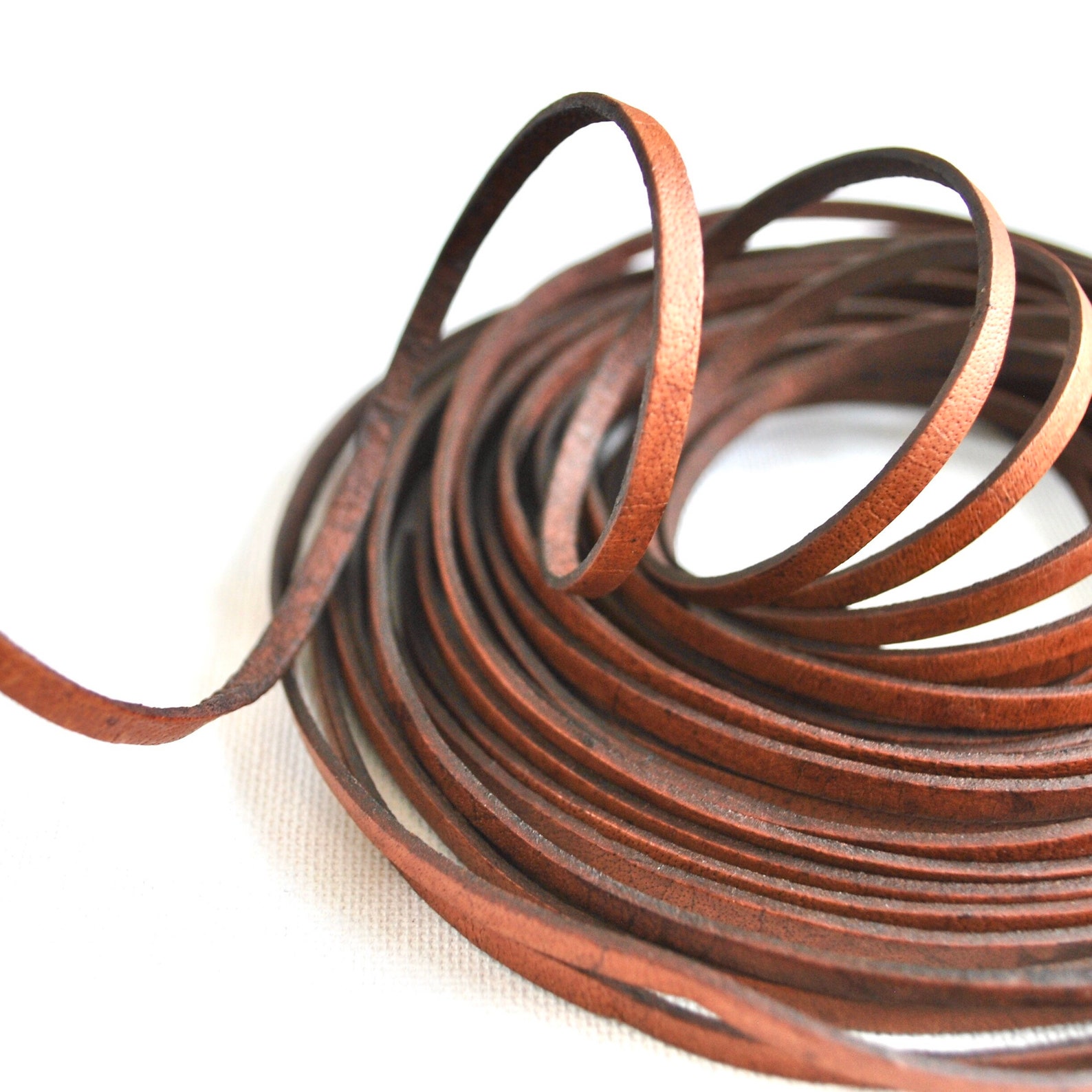 4mm Flat Leather Strap Leather Cord Antique Brown Genuine Leather Cord ...