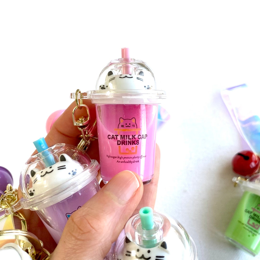 Boba Bubble Tea Keychain Milk Tea Kawaii Kitty Cat Keyring - Etsy UK