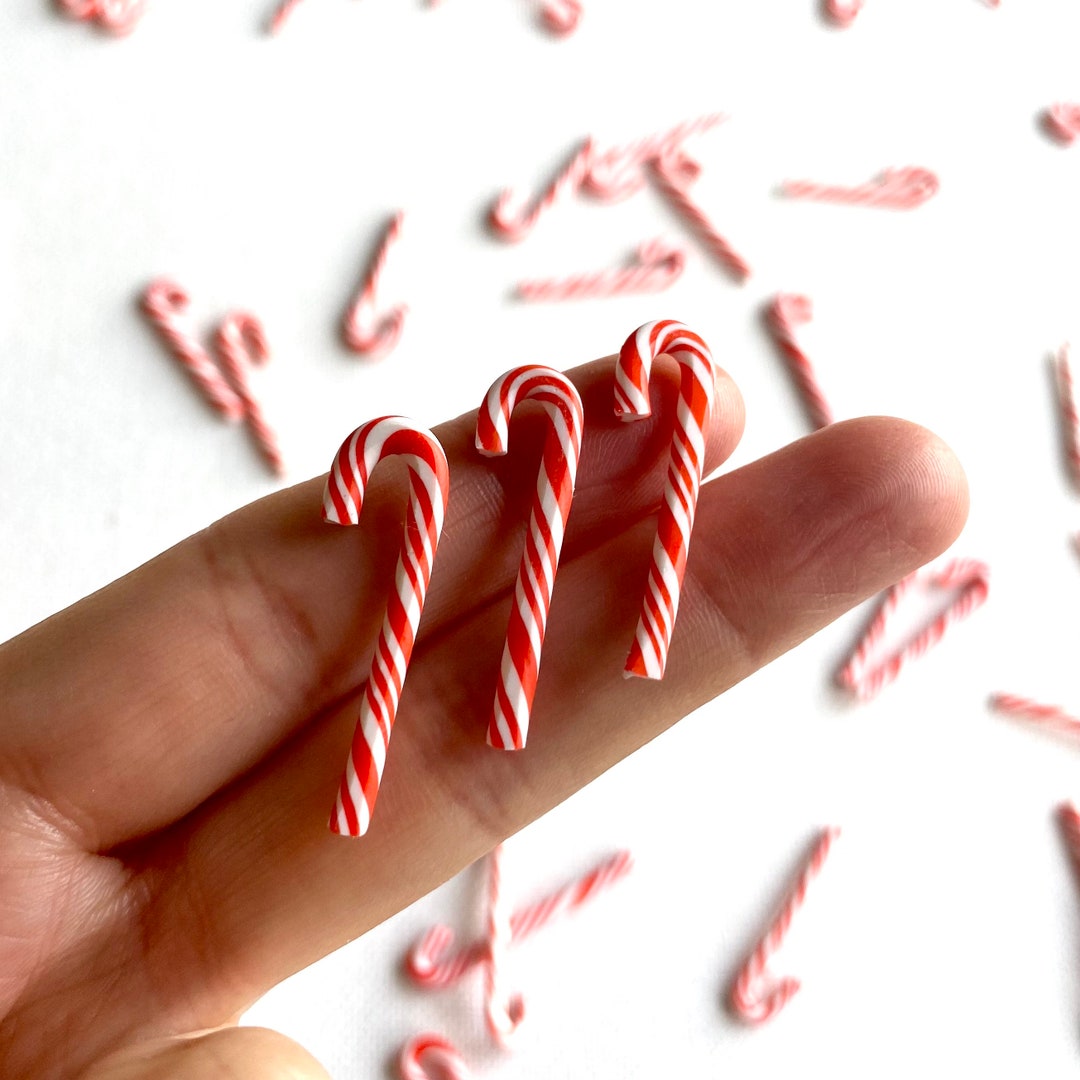 Miniature Candy Cane Christmas Tree Sweet Decorations 29mm Red White Polymer Clay Dollhouse ...