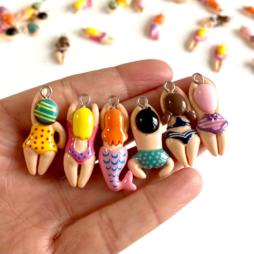 Wild Swimming Lady Charms Resin Pendant Flat Back 27x10mm Random ...