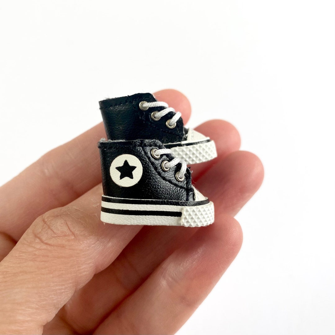 Miniature Doll Shoes Doll Trainers Black Leather Mini Shoes 1/12 Scale ...