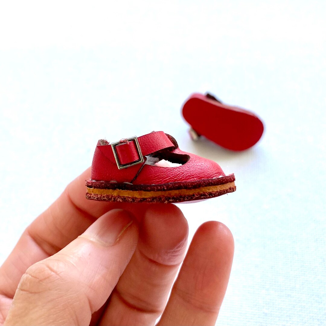 Tiny Leather Doll Shoes Blythe Valentine Doll Shoes Doll Boots 34mm Red